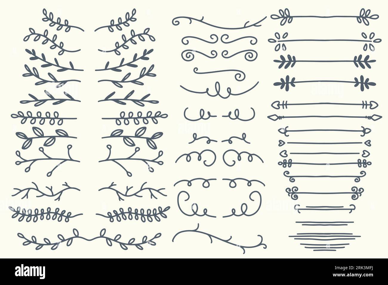 Thirty eight Hand drawn vector dividers. Lines, borders and laurels set ...