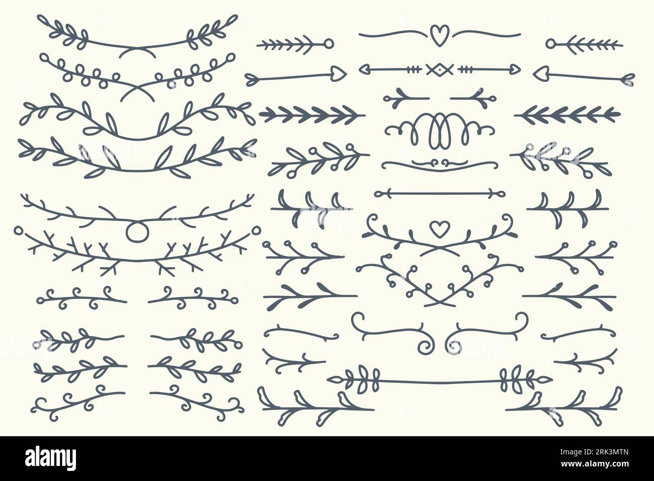 Thirty Hand drawn vector dividers. Lines, borders and laurels set ...