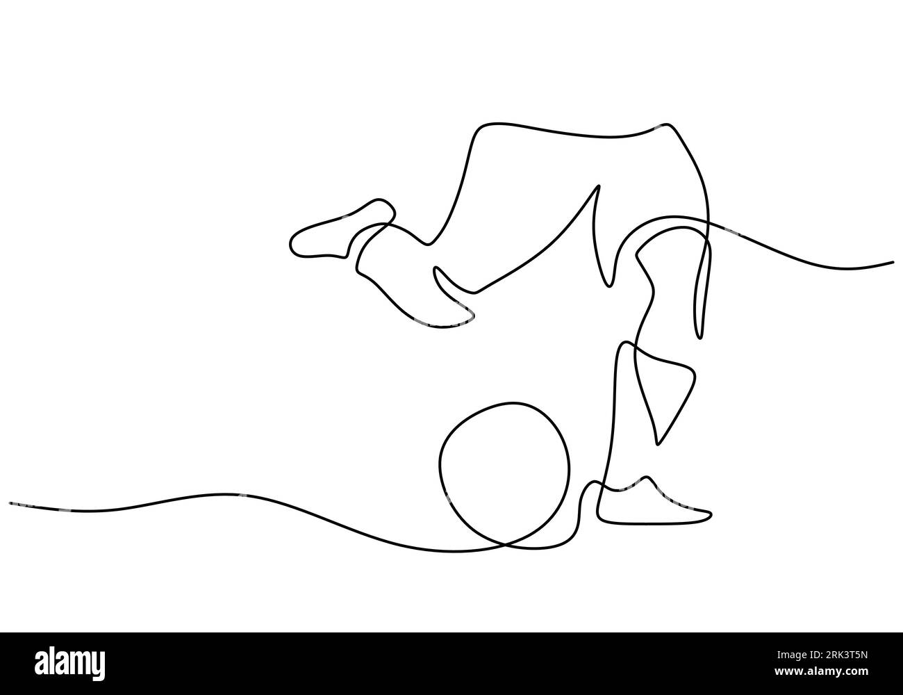 One continuous single line of foot kick ball isolated on white ...