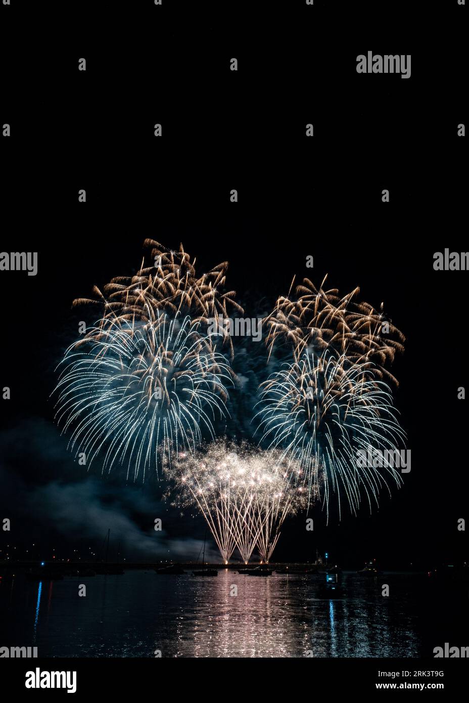 Fireworks over the water as part of the 2023 British Firework Championships viewed from Queen ...