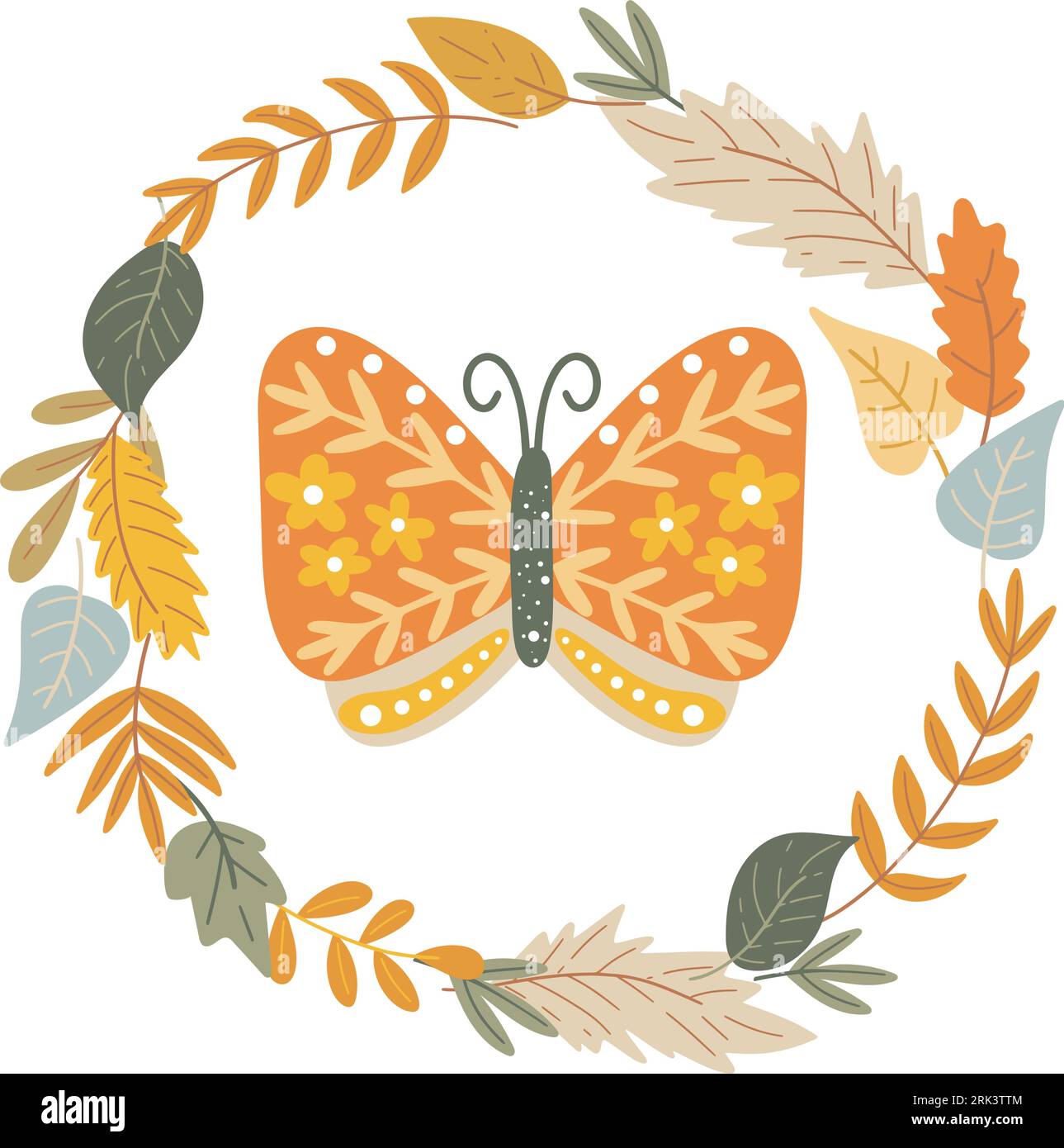 Autumn foliage composition with butterfly vector illustration Stock ...