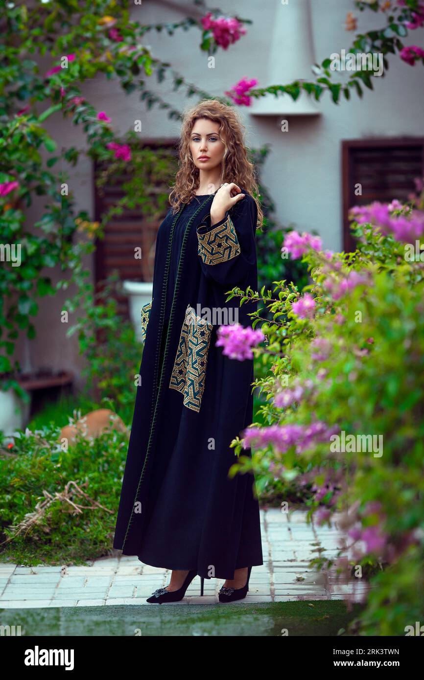 Arab women in traditional Designer Abaya Dress. Fashion Concept Stock ...
