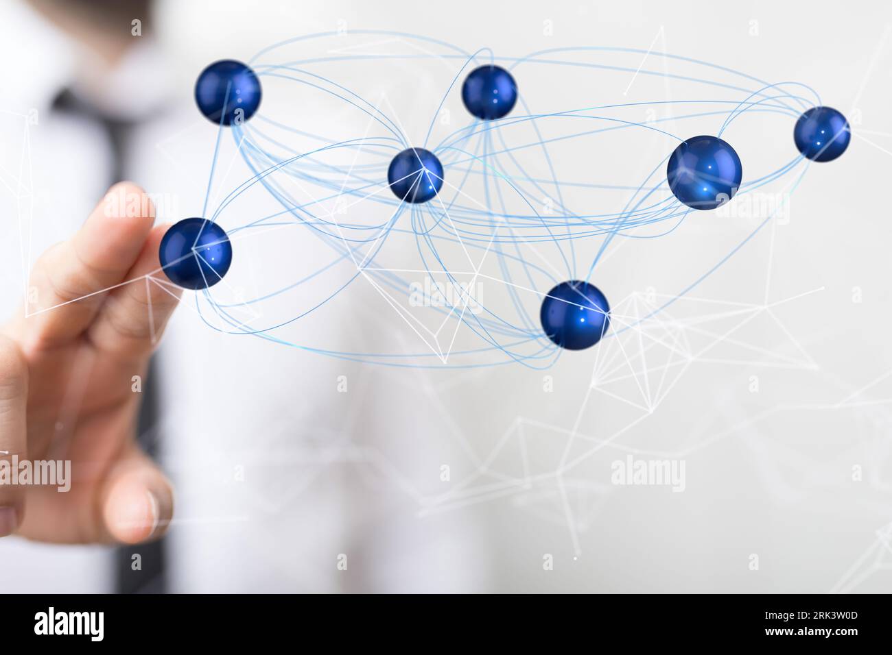 A person showing a network of data with connecting dots Stock Photo - Alamy