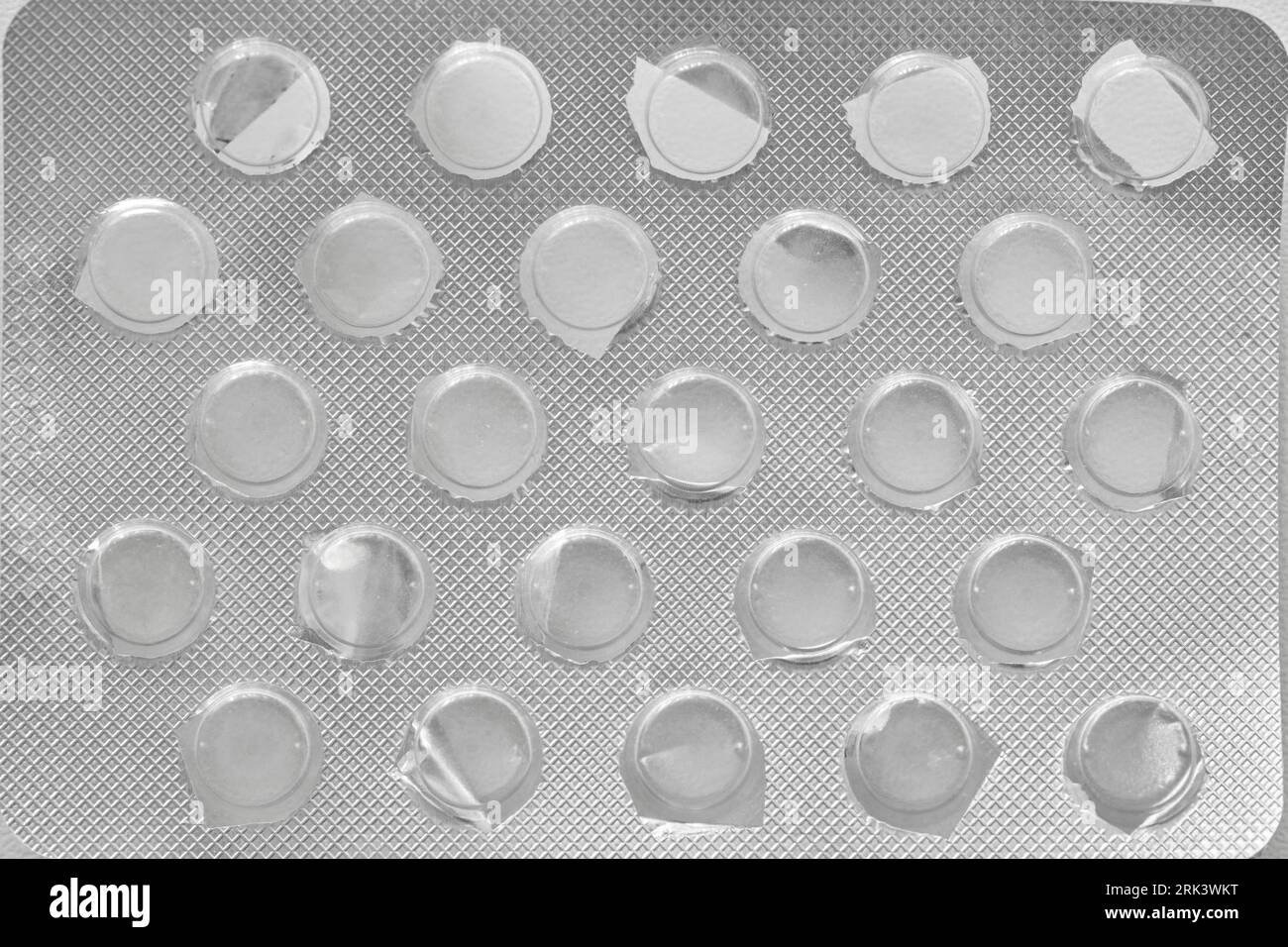Pills blister pack on a white background. Top view food supplements ...