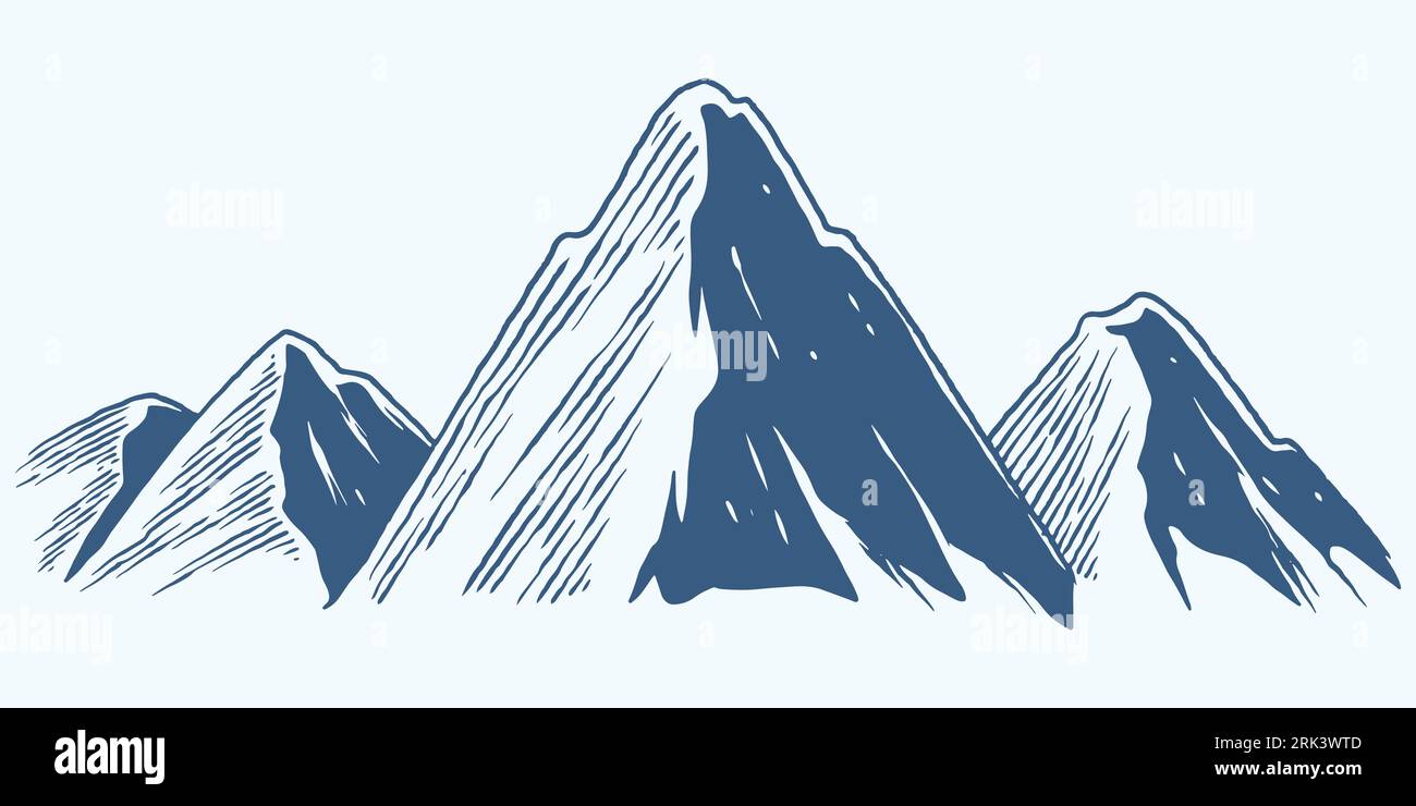 four Hand drawing line up of mountain hill plateau sketch illustration ...