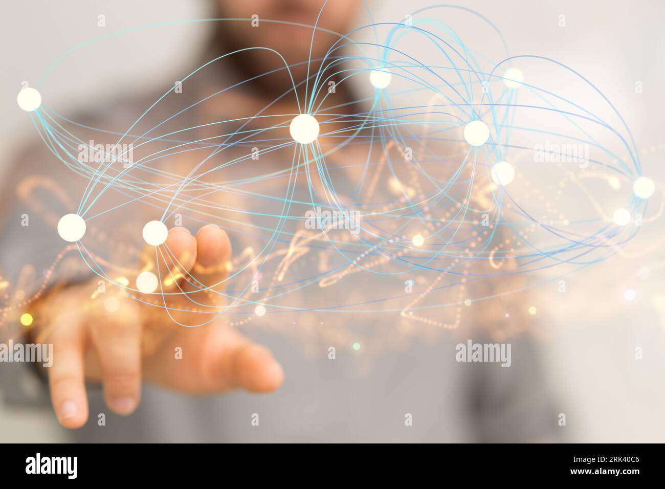 A person showing a network of data with connecting dots Stock Photo - Alamy