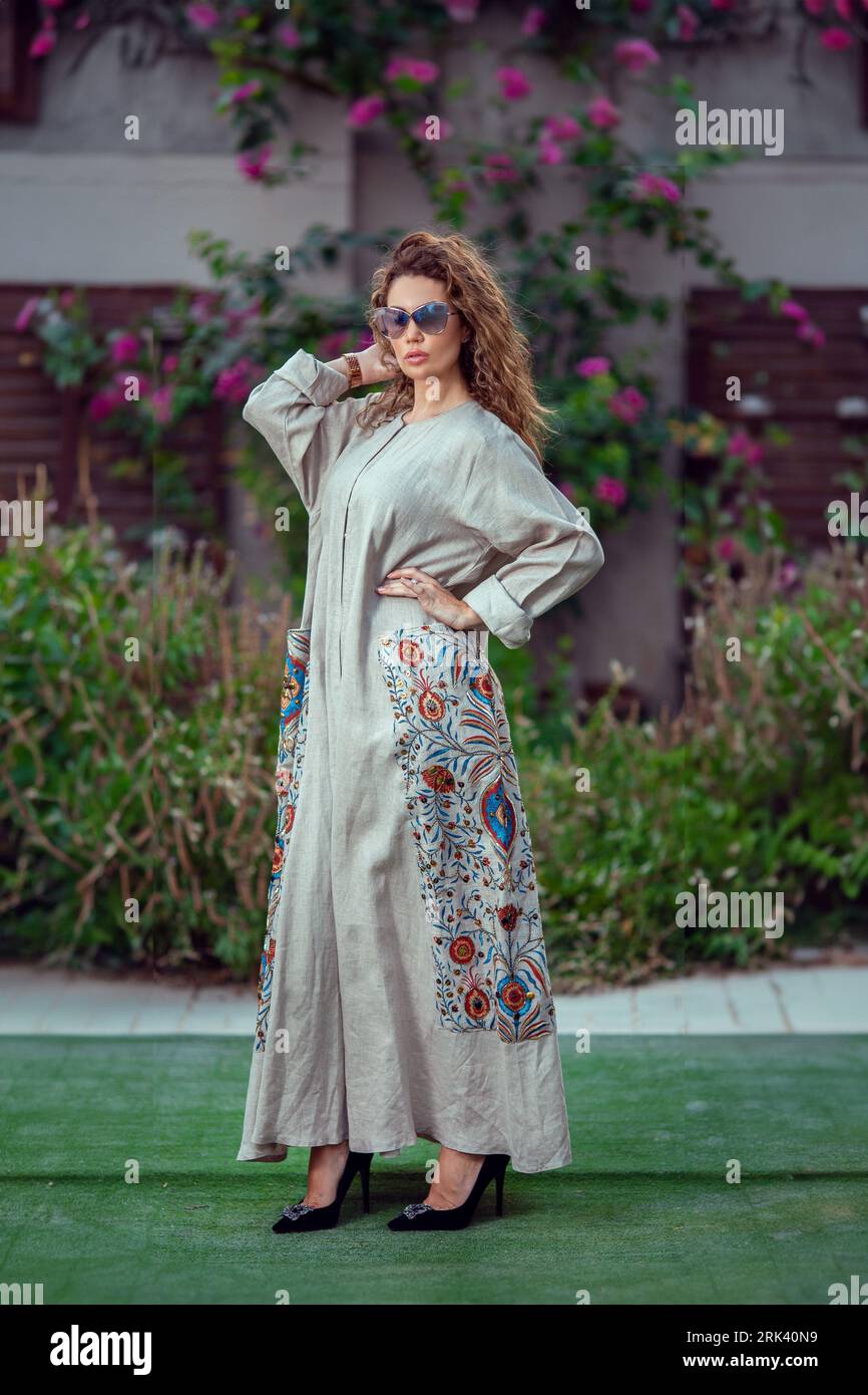 Arab women in traditional Designer Abaya Dress. Fashion Concept Stock ...