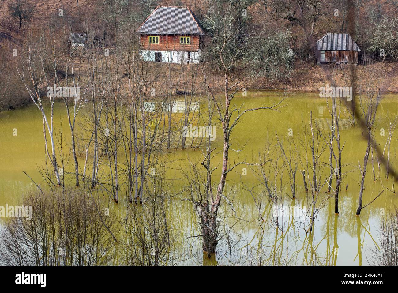 Green waste waters from a copper mine polluting the environment ...