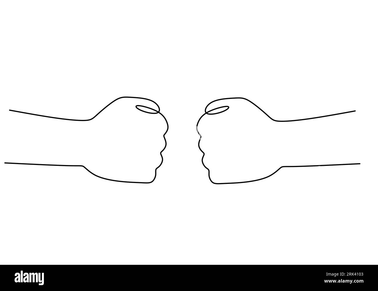 One continuous single line of two hand boxing fist isolated on white ...