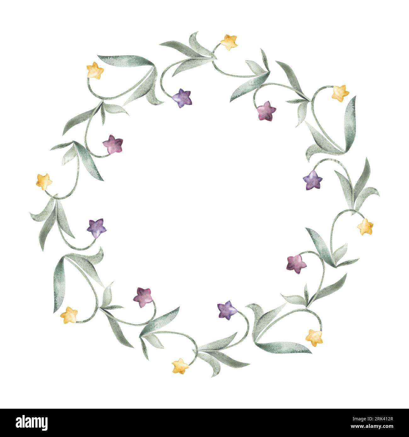 Watercolor hand drawn illustration, magical star flowers with textured ...