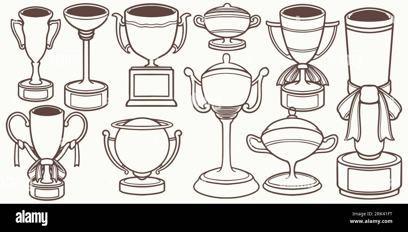 Ten Big cup Hand drawn set medal drawing isolated on white background ...