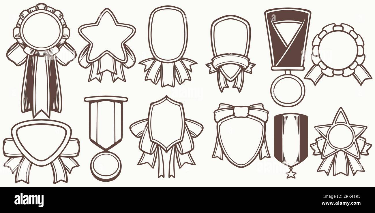 Twelve medals Hand drawn set medal drawing isolated on white background ...