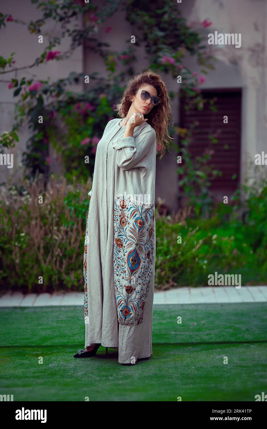 Arab women in traditional Designer Abaya Dress. Fashion Concept Stock ...