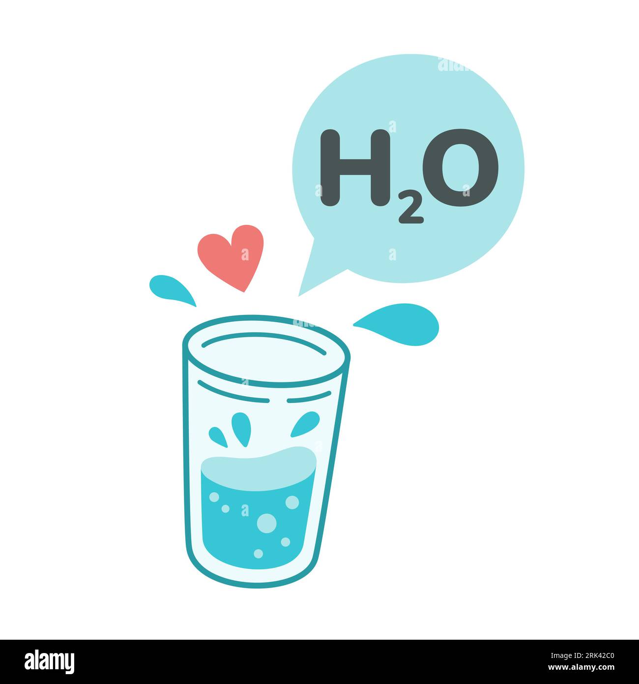 Water glass with text H2O. Drink more water concept. Hand drawn Vector ...