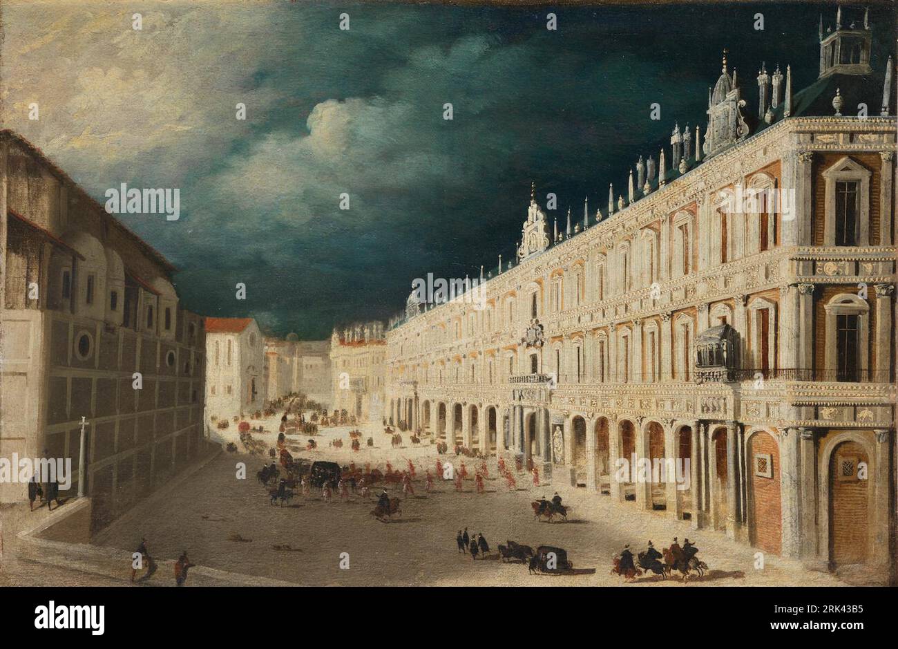 Capriccio view of an Italian piazza with a royal procession first half ...