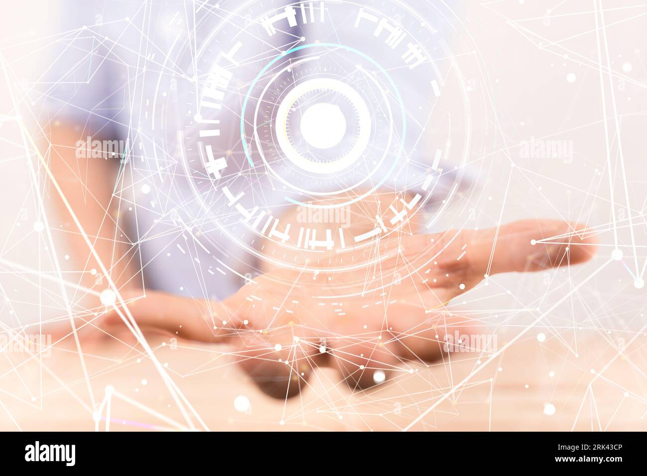 A close-up shot of a man showing a complex system of digital gear Stock ...