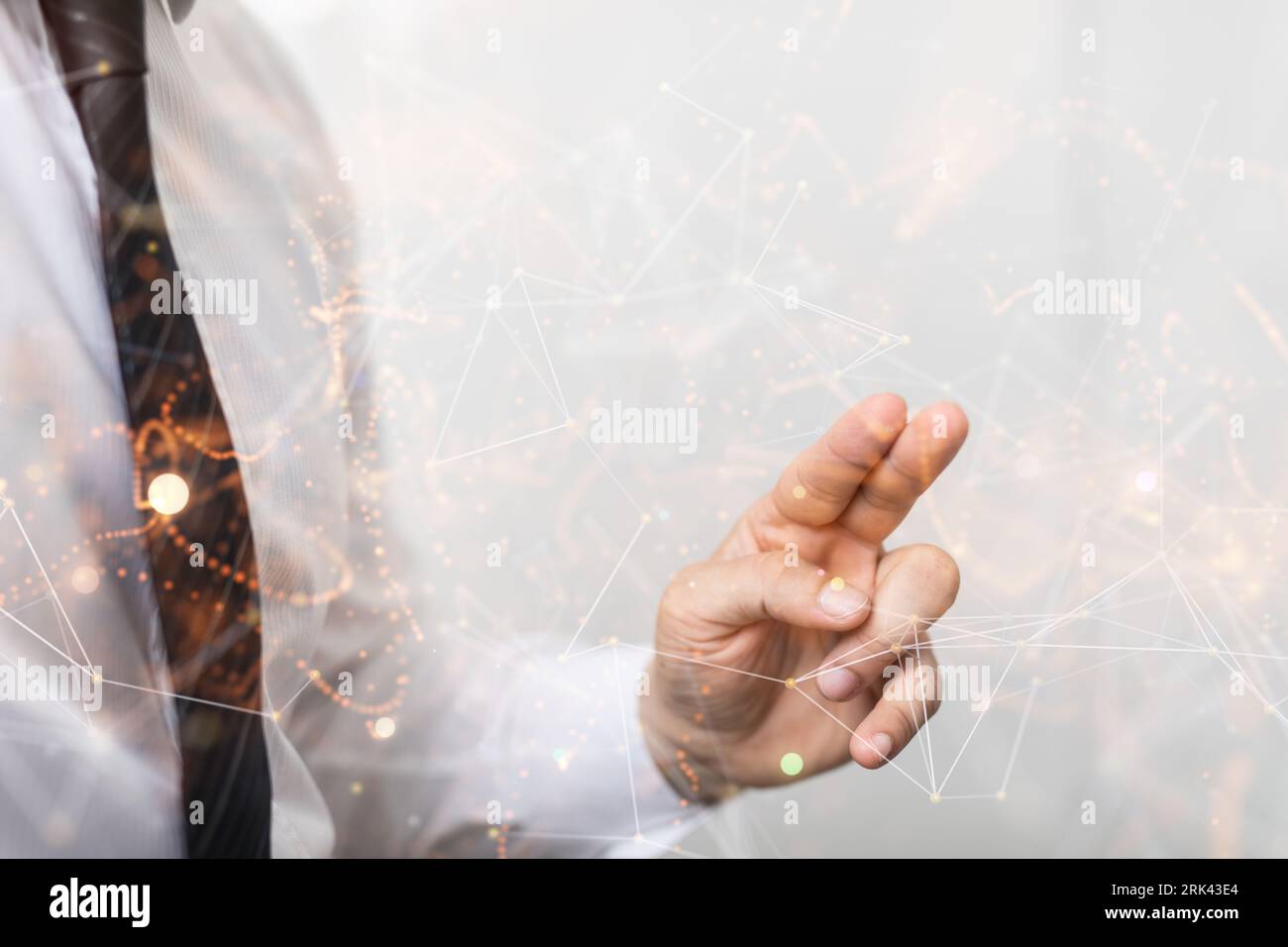 A person showing a network of data with connecting dots Stock Photo - Alamy
