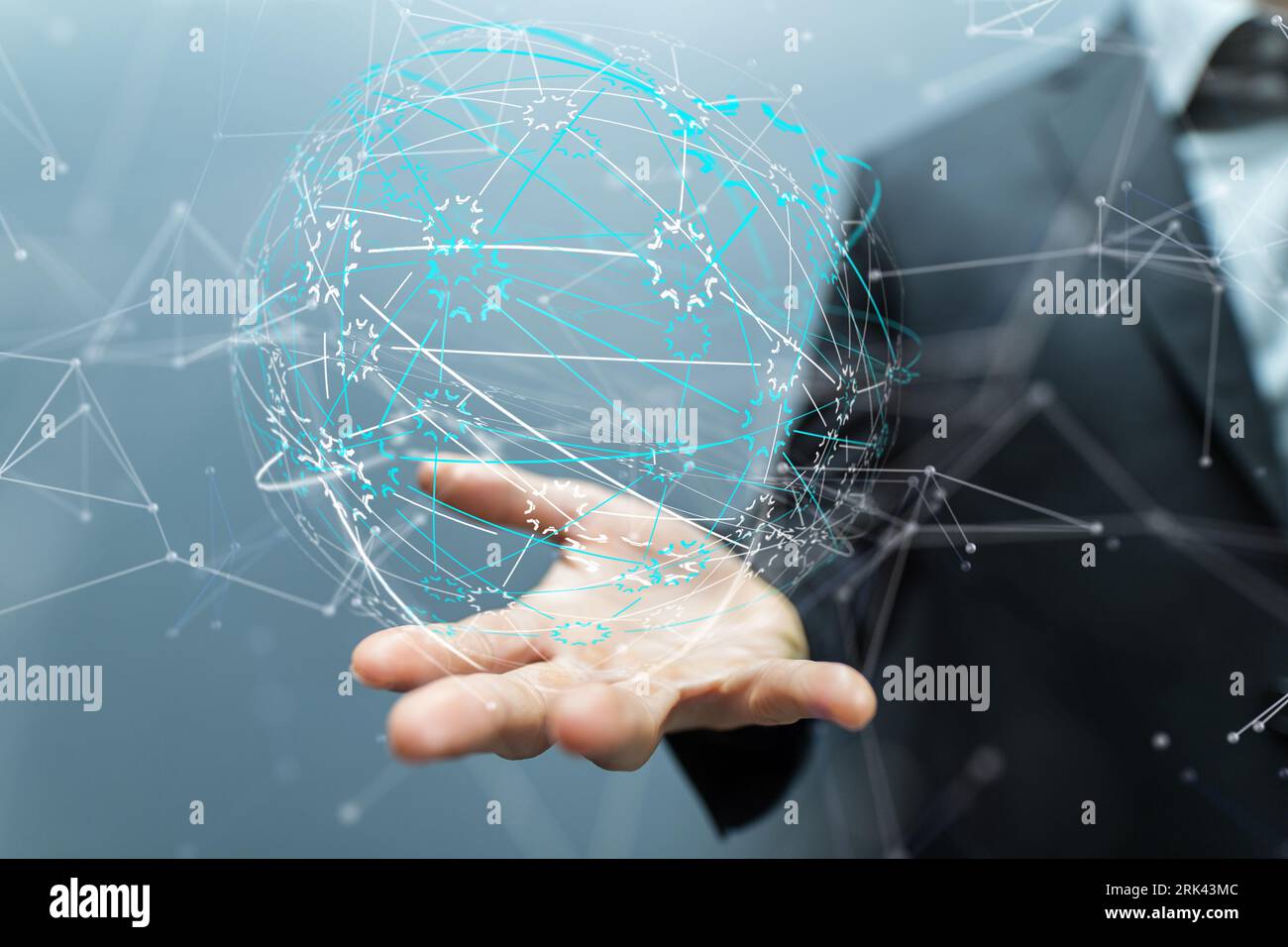 A person showing a network of data with connecting dots Stock Photo - Alamy
