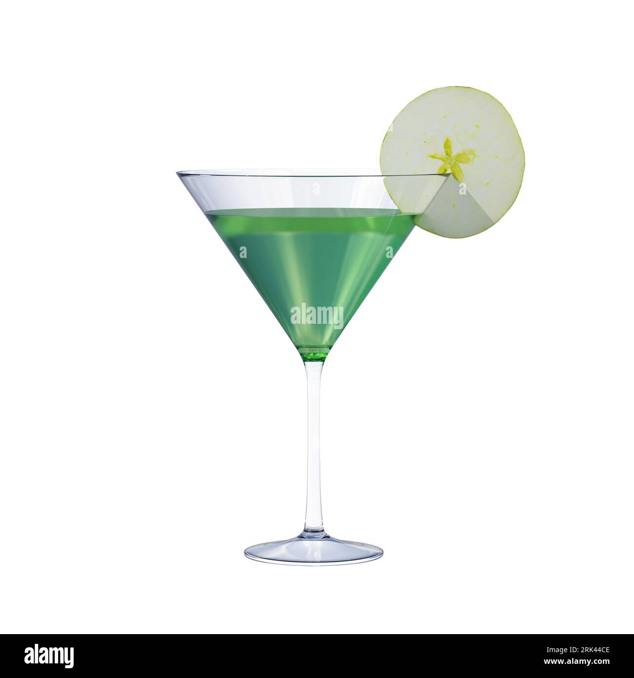 Green appletini cocktail with apple garnish in martini glass on white ...