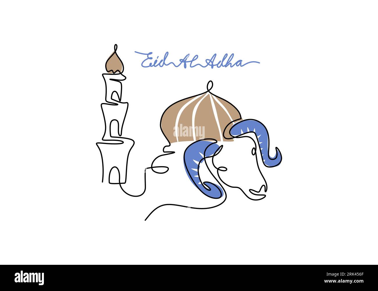 One continuous single line hand drawing of eid al adha background with ...