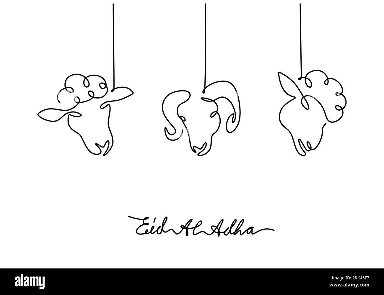 One continuous single line hand drawing of eid al adha background with ...