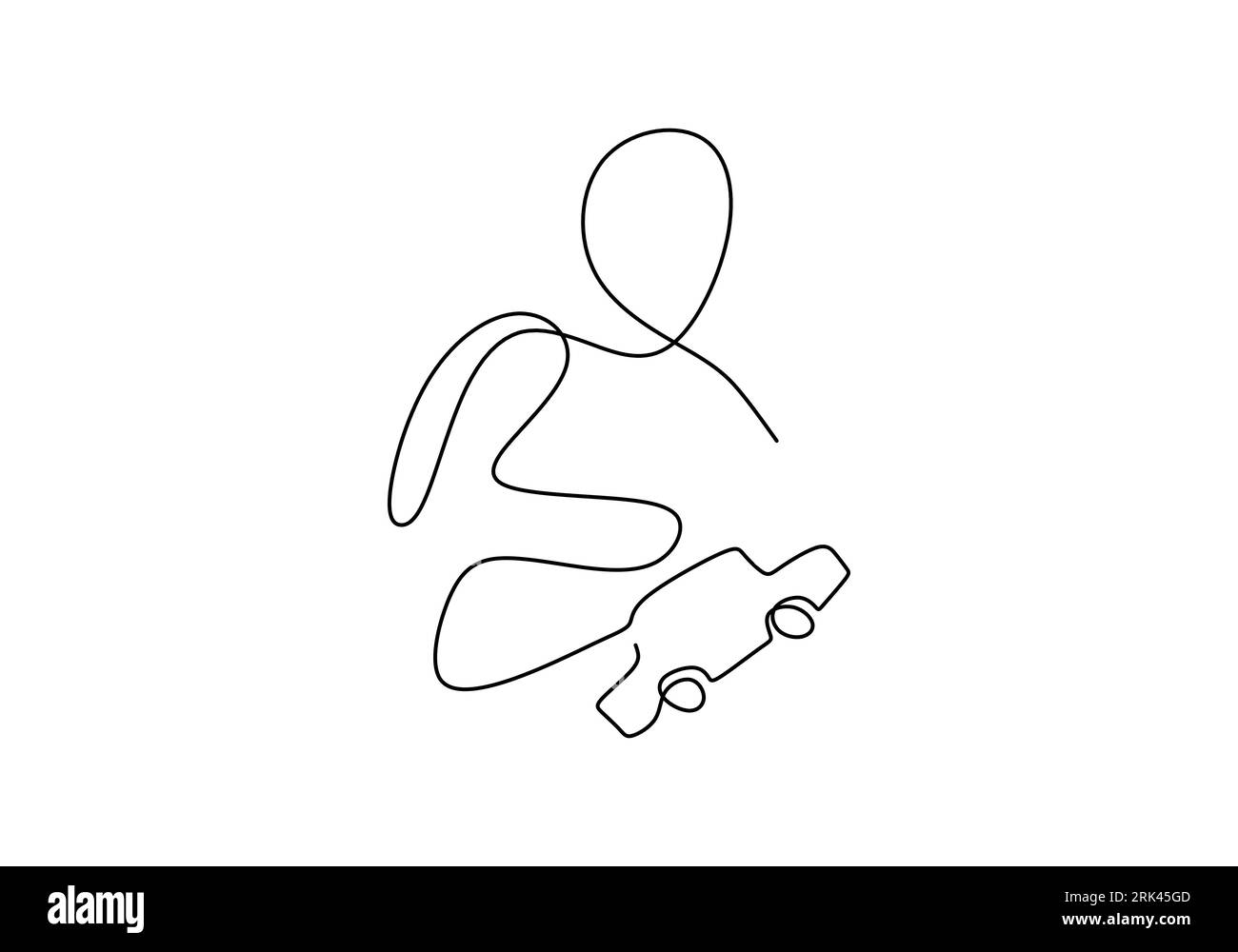One continuous line hand drawing of playgroup games with kid play car ...
