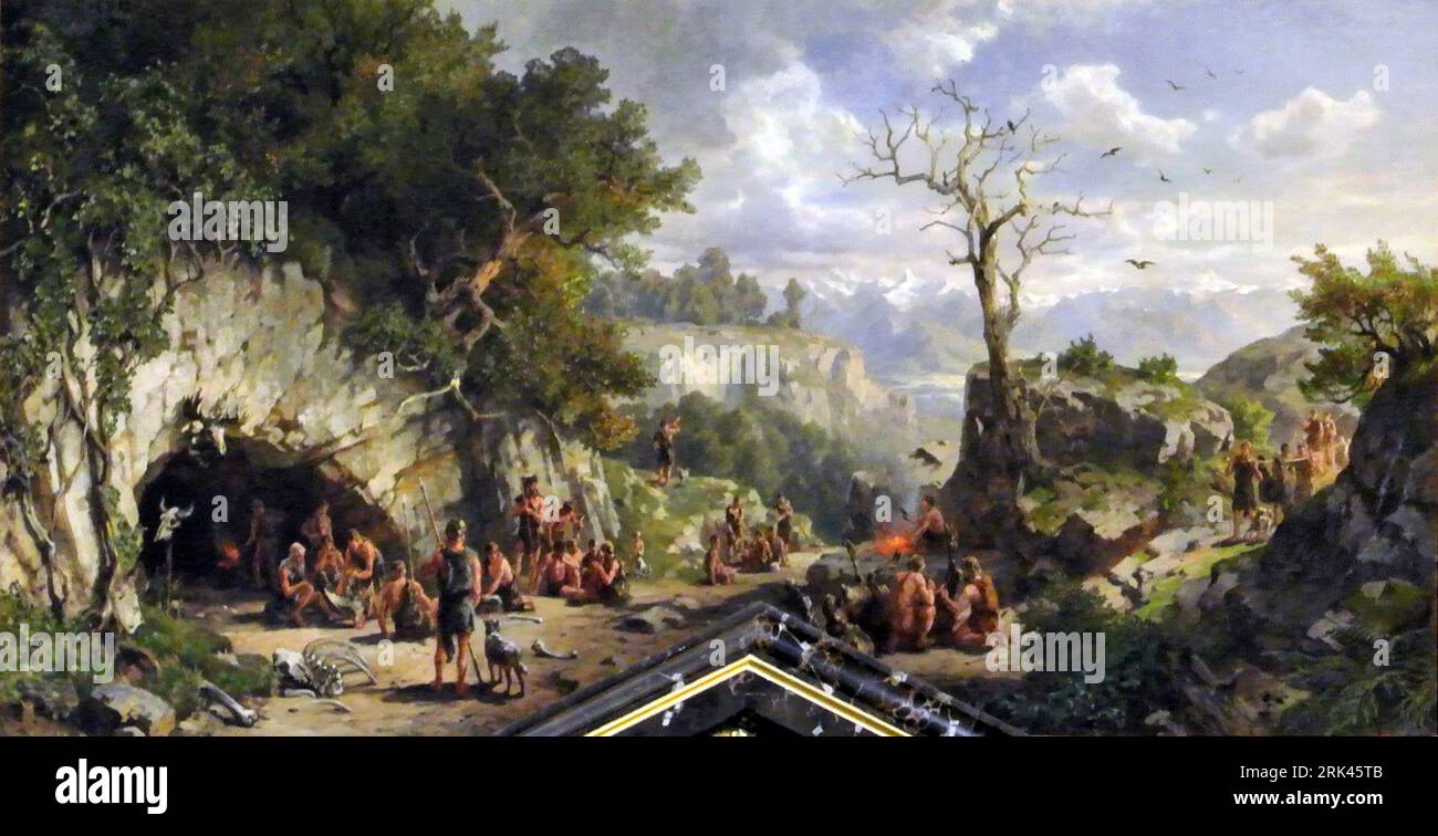 Ideal picture from the Stone Age - cave dwellers. circa 1885 by Hugo ...