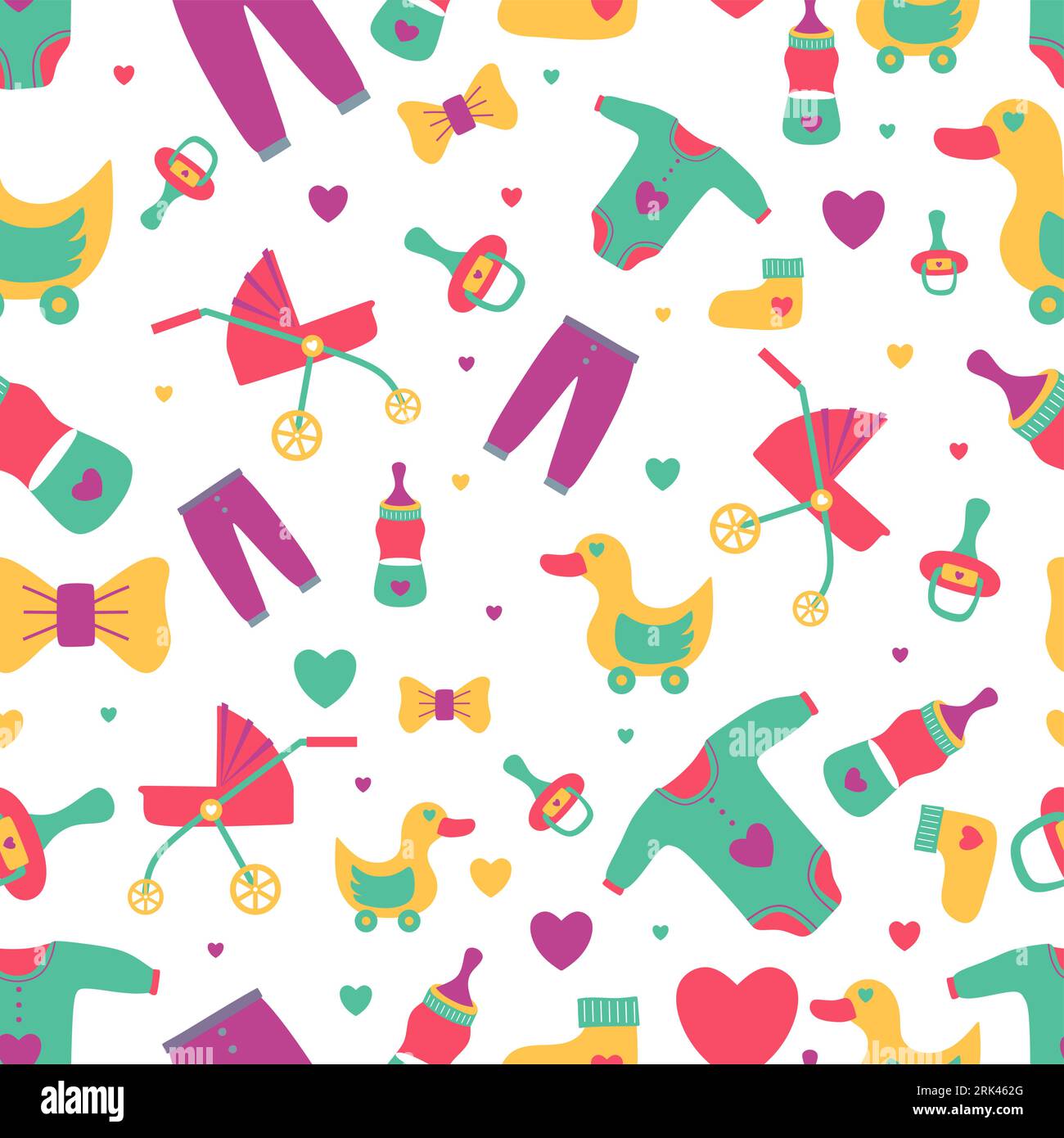 hand drawn seamless pattern of boy baby toys with dot, milk bottle ...