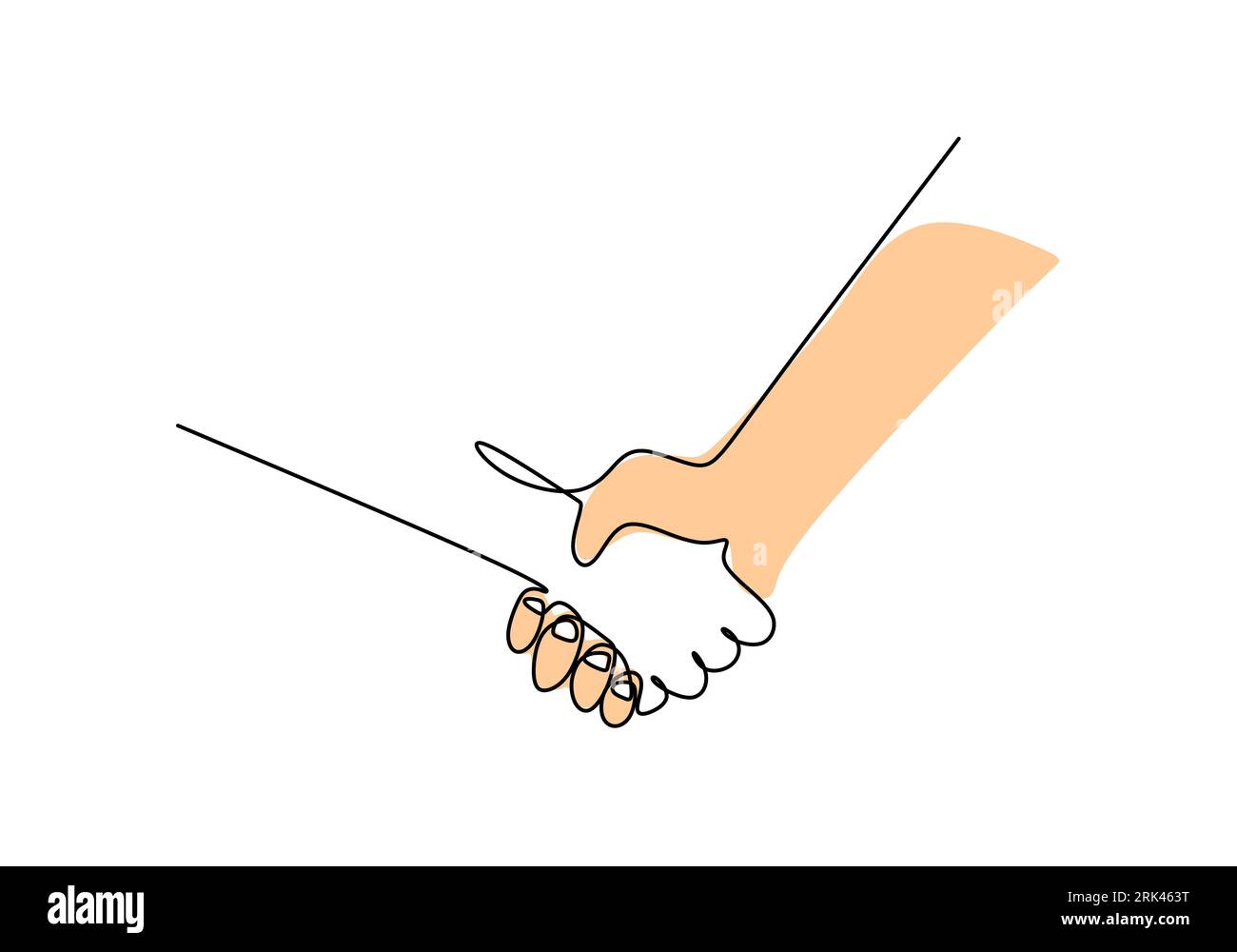 One continuous single line of hand drawn with two hand shaking for ...