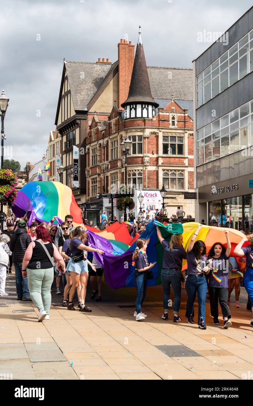 Large rainbow banner caught by gust of wind Lincoln Pride Parade 2023 ...