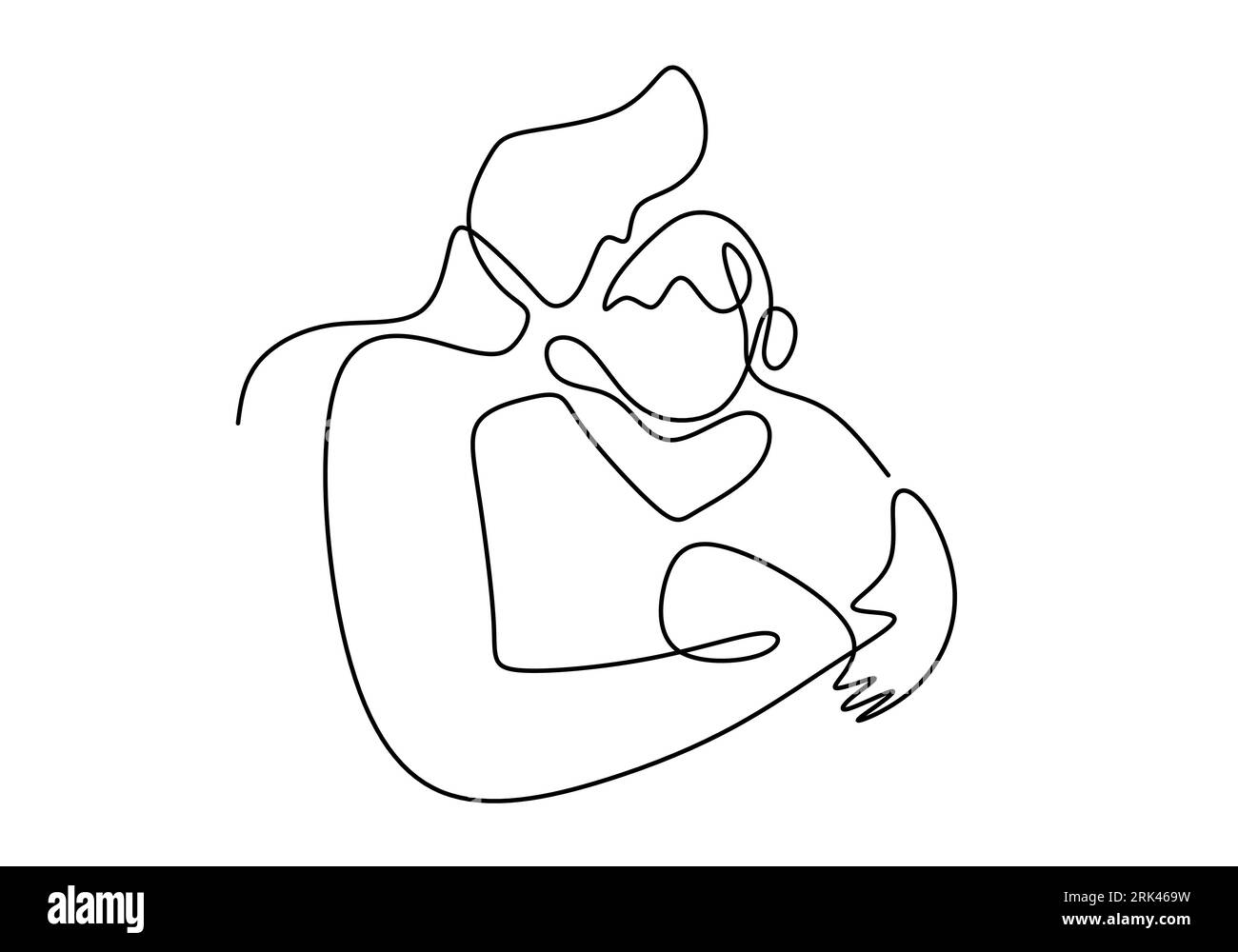 One continuous single line hand drawing of mom hug children isolated on white background Stock ...