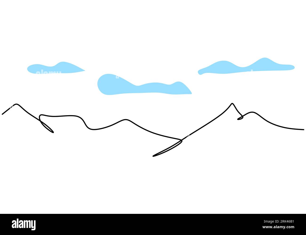 One continuous single line hand drawing of mountain view isolated on ...