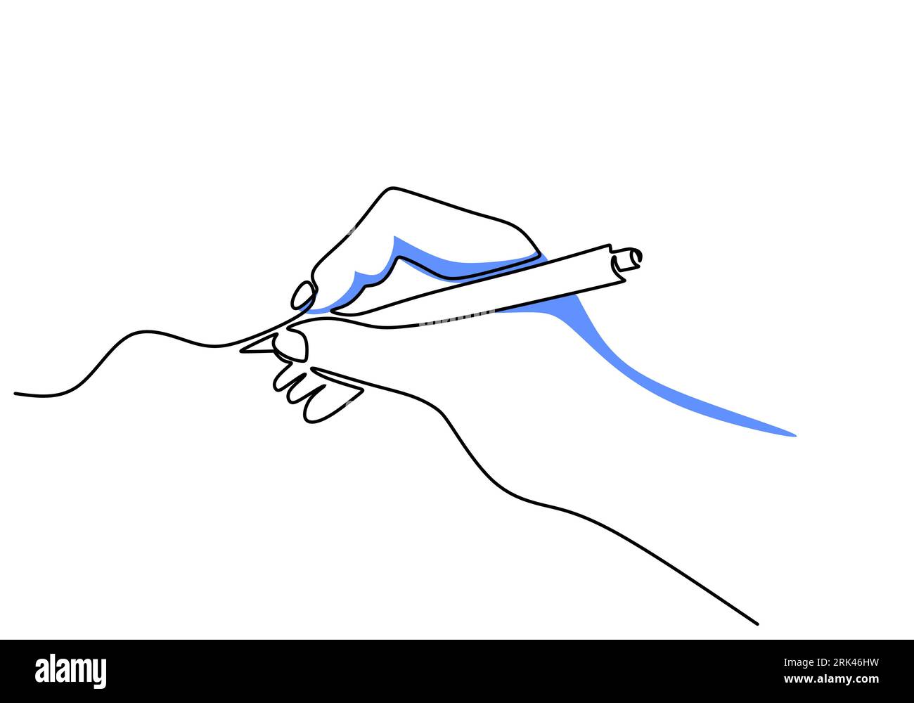 One continuous single line hand drawing of hand writing with pen ...