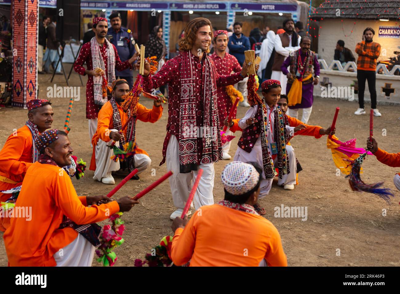 The folk dancers in traditional attire from Sindh performing Stock ...