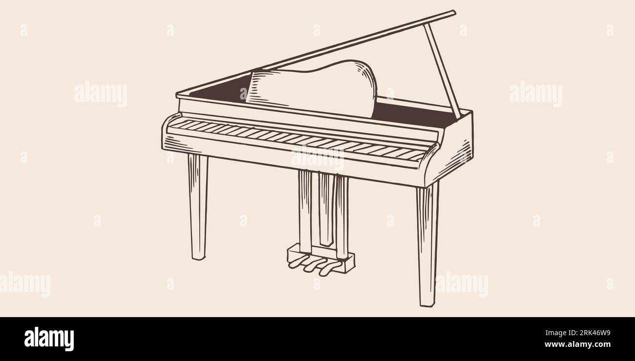 Vintage hand drawn grand piano in vintage engraved style. Isolated on ...
