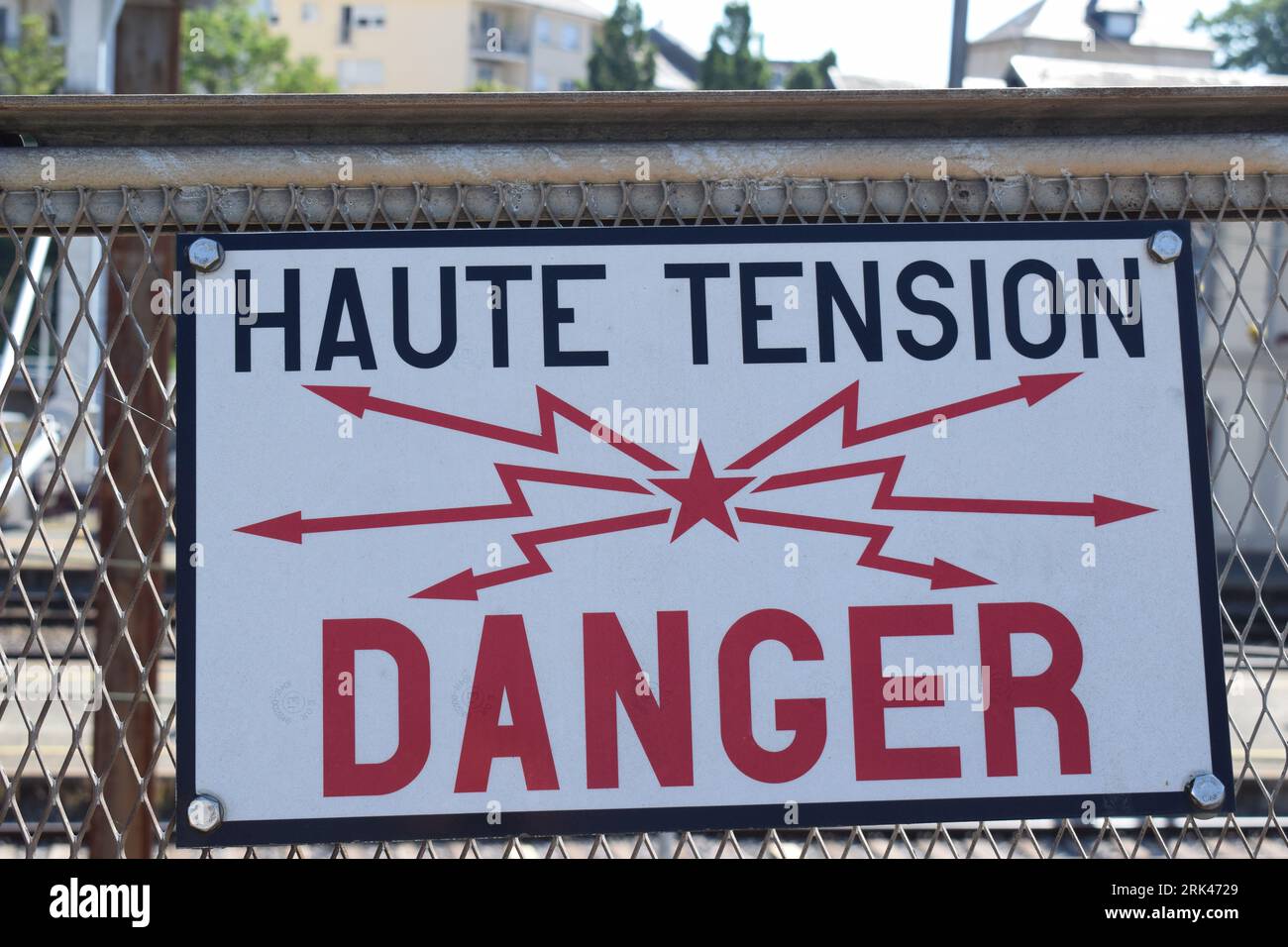 electricity warning sign in French Stock Photo - Alamy