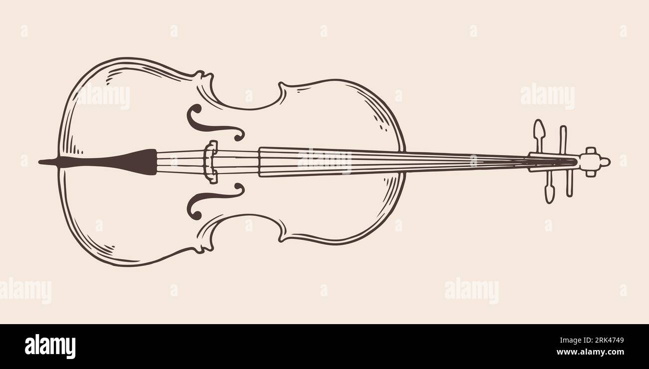 Vintage hand drawn contra bass in vintage engraved style. Isolated on ...