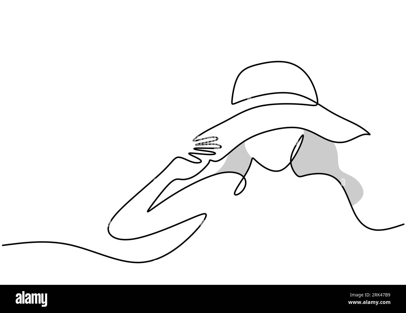 One continuous single line hand drawing of beautiful woman with hat ...