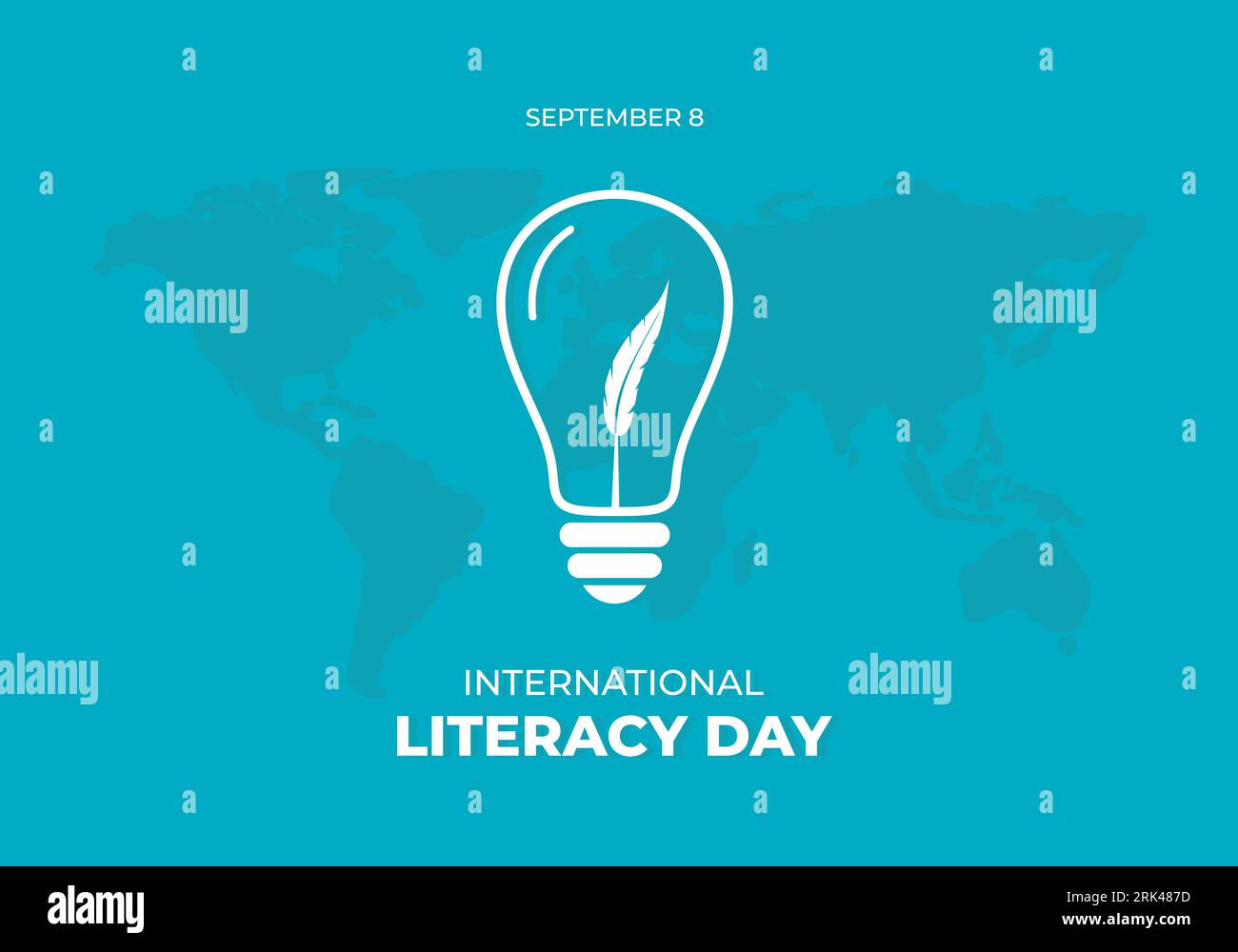 International literacy day banner poster with big lamp and world map on ...