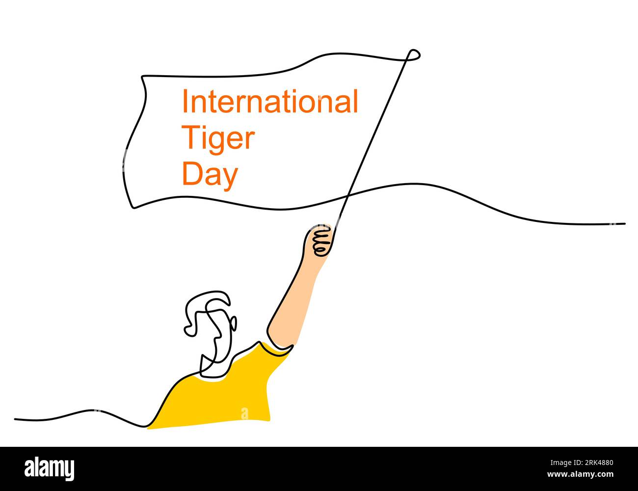 One continuous single line hand drawing of international tiger day with ...