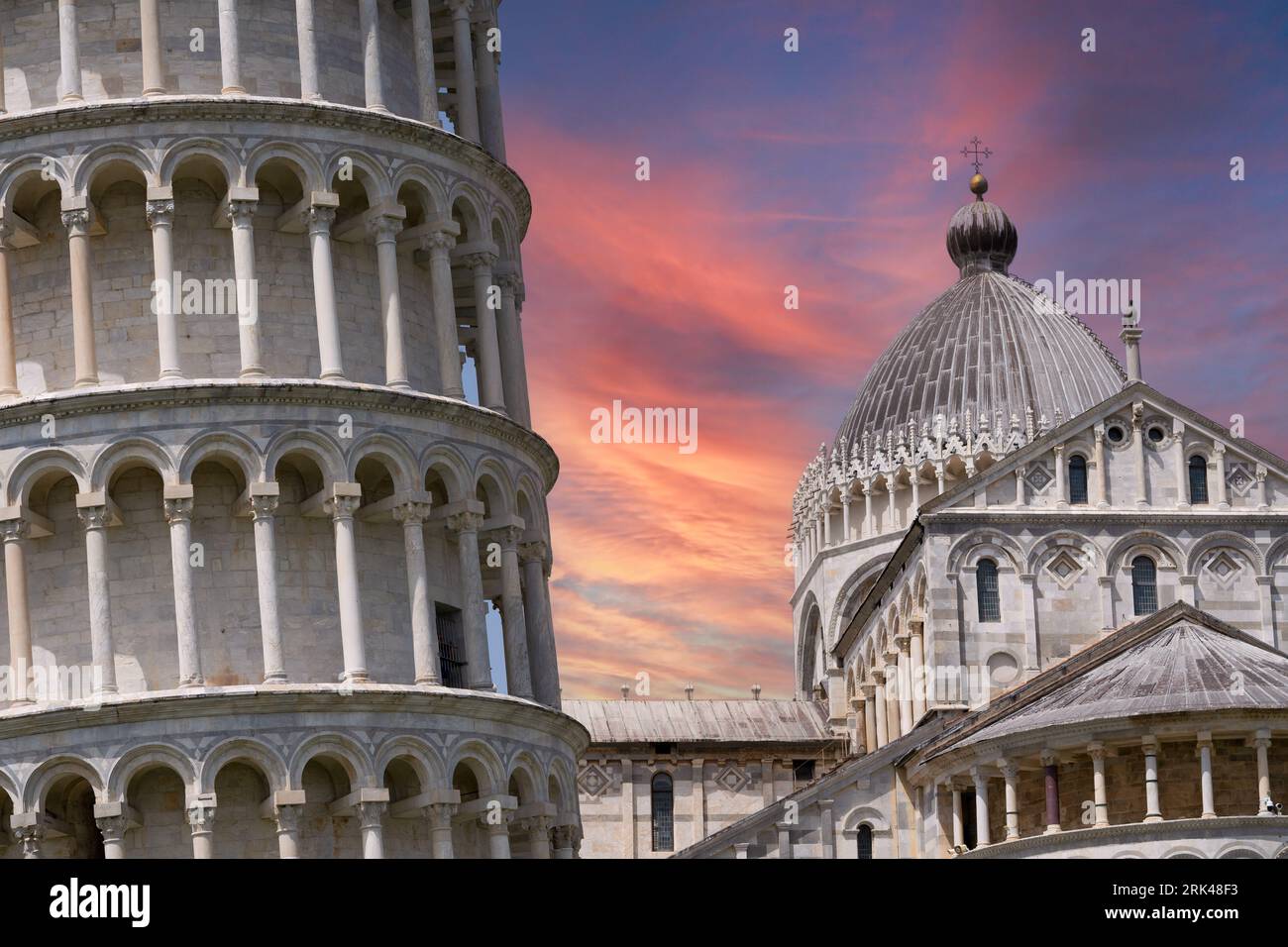 Leaning Tower of Pisa with Duomo in sunset Stock Photo - Alamy