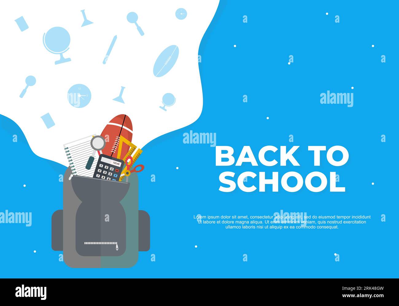 Back to school education background with bag full of stationery ...