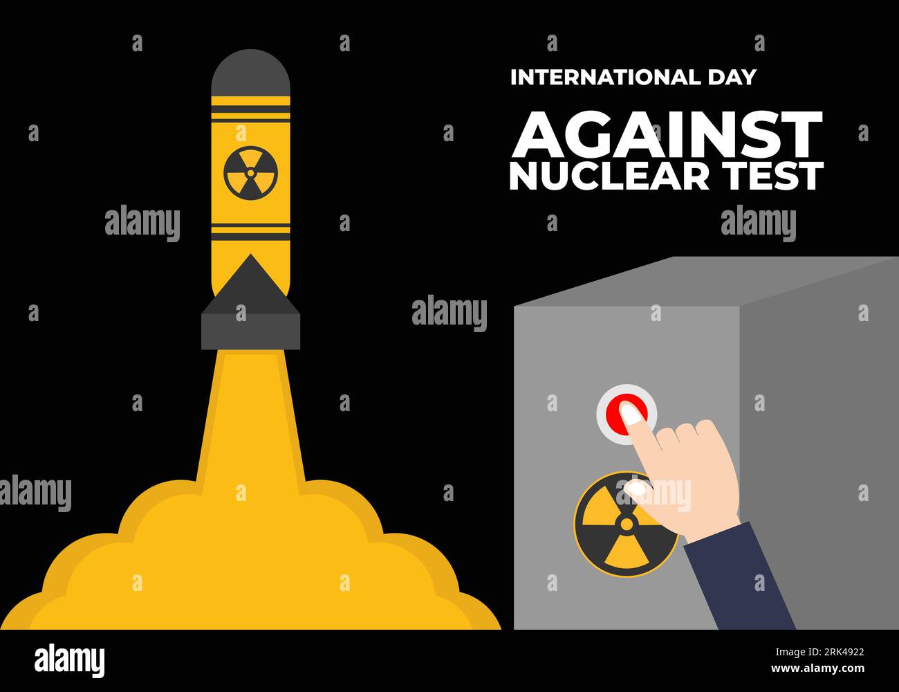 World International day against nuclear test banner poster. With rocket ...