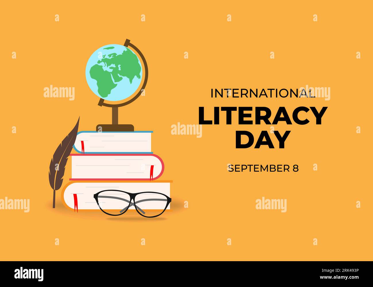 International literacy day banner poster with feather, globe, earth ...