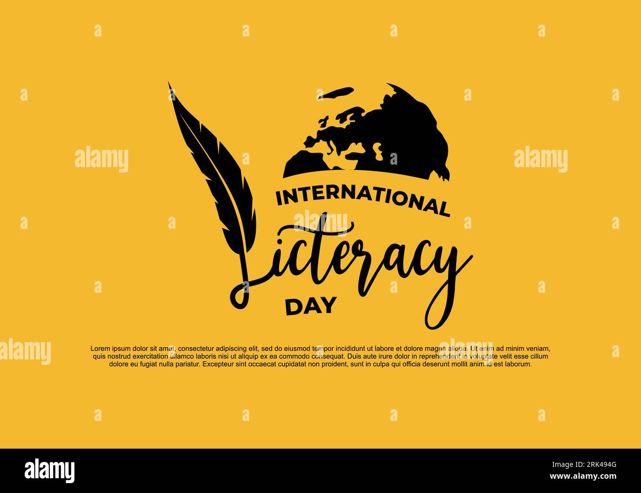 International literacy day banner poster with feather and world map on ...