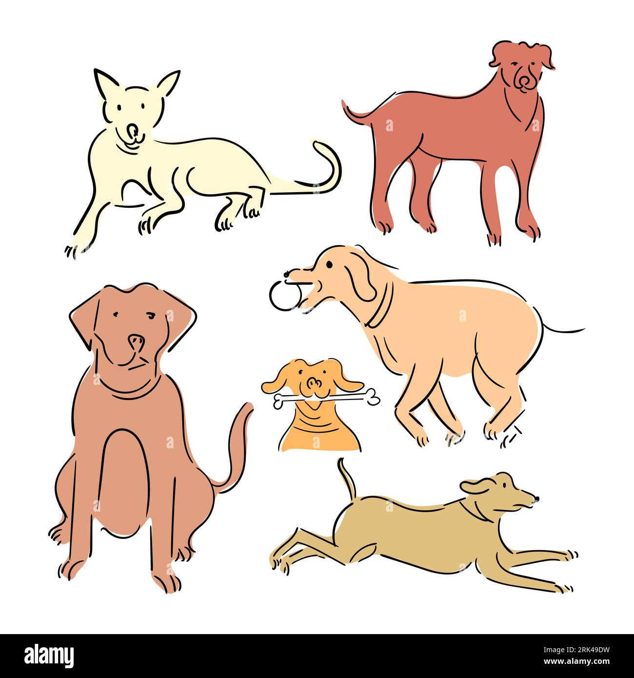 Hand drawn of seven cute dogs isolated on white background Stock Vector ...