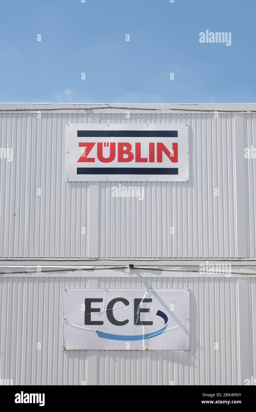 Construction containers with the branding of Zueblin and ECE Stock ...