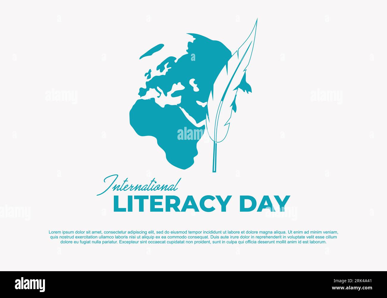 International literacy day banner poster with world map and feather on ...