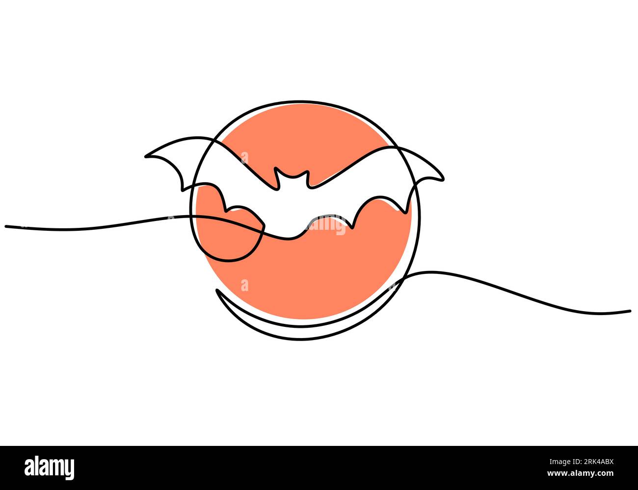 One continuous single line hand drawn of flying bat and moon for ...