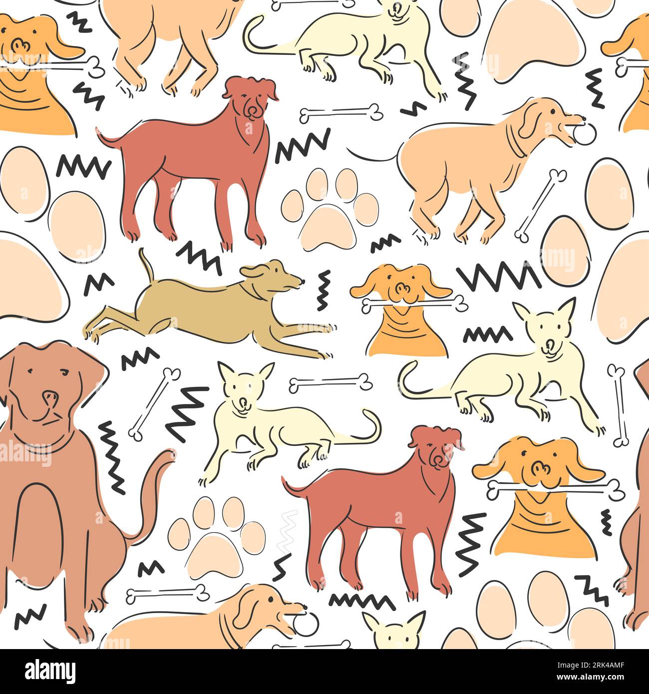 Hand drawn seamless pattern of cute dogs isolated on white background ...